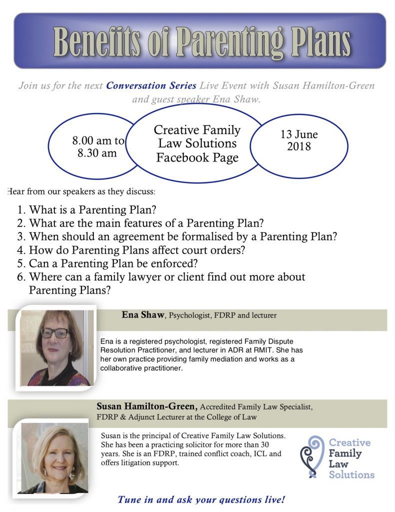 Conversation Series- The benefits of Parenting Plans | Creative Family ...